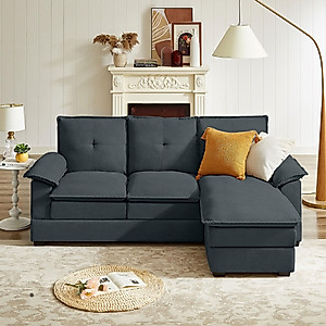 Pingliang Home 82" Convertible Sectional Sofa, L Shaped Couch with Reversible Ottoman, Double Layer Cloud Couch, Modern 3-Seater Sofa for Living Room, Apartment and Small Space