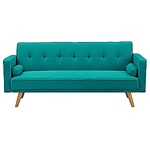 ERYE Turquoise 3-in-1 Upholstered Futon Loveseat Convertible Sleeper Bed,2-Seaters Sofa & Couch Soft Cushions Love Seat Daybed for Small Space Living Room Napping Linen w/2 Pillows, Twin