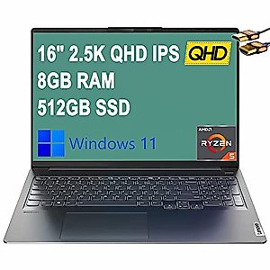 Lenovo Ideapad 5 Pro 16 Laptop 16" 2.5K QHD IPS Display (100% sRGB) AMD Hexa-Core Ryzen 5 5600H (Beats i7-9750H) 8GB RAM 512GB SSD Backlit Keyboard USB-C Win11 + HDMI Cable