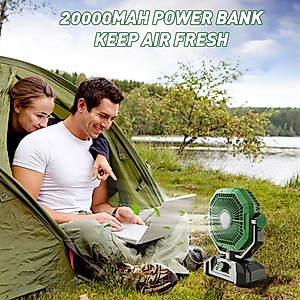 Minlebao Portable Camping Fan with LED Lantern,20000mAh Battery Operated,7-In Rechargeable Fan,Remote Control & Strong Hook & Rotate Head,8 Adjustable Speed, Tent FanTable Fan for Camping Fishing