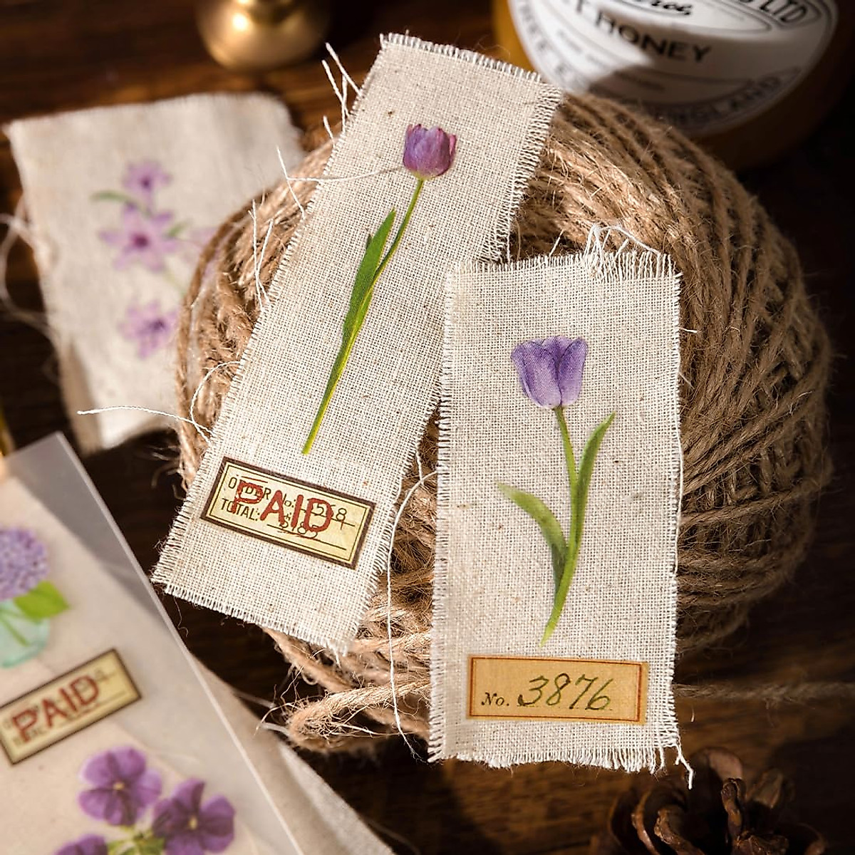 2 Sheets Vintage Rub on Transfer Flower Leaves Stickers 2 Sheet Linen, Clear Rub on Transfer Floral Stickers Decals for Wood Crafts Wine Glass Fabric Scrapbooking Furniture Journaling Cloth(Purple)