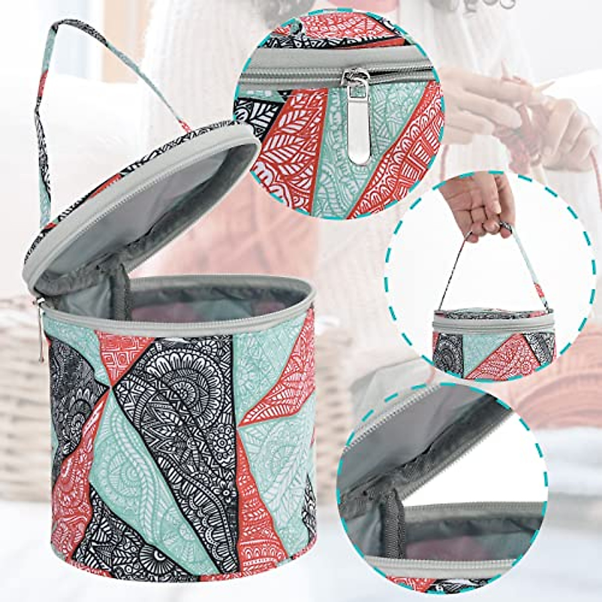 Small Yarn Storage Bags Portable Knitting Bag Case Organizer Crochet Thread Sewing Accessories Storage Tote Bag for Carry Crochet Hooks,Short Knitting Needle,Skein Yarn,Knitting Crochet Supplies (Gec)