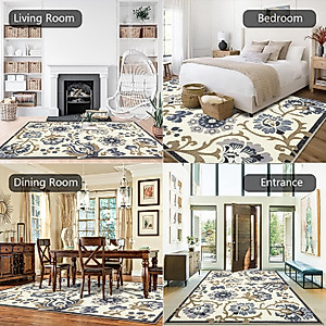 HEBE Floral Area Rug 5'x7’ Large Living Room Rug Boho Rugs for Bedroom Non Slip Washable Dining Room Mat Soft Throw Rug Indoor Floor Carpet for Nursery Kids Room Entryway