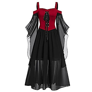 Steampunk Costume Women Renaissance Gothic Dress for Women Off Shoulder Lace Dresses Medieval Steampunk Costume Plus Size Cosplay Costumes Greek Costume