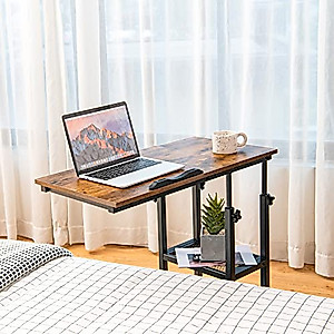 Tangkula Height Adjustable C Shaped End Table with Lockable Wheels, Mobile Couch Desk Table with Tiltable Table Top, Sofa Bedside Laptop Stand TV Tray with Storage Shelves, Snack Side Table