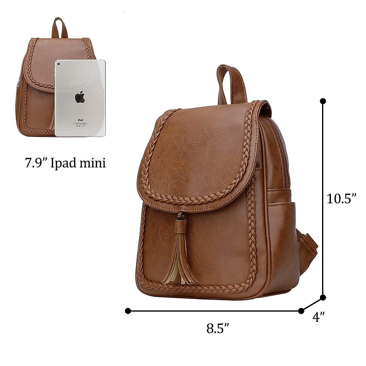 KKXIU Fashion Small Synthetic Leather Backpack Purse For Women and Ladies with Tassel (Brown)