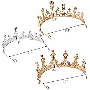 Hedume Set of 3 Crystal Princess Crown for Girls, Queen Tiaras with Rhinestone, Crystal Tiara Headbands for Birthday, Bridal Wedding, Model Catwalk, Prom, Party