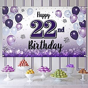 LASKYER Happy 22nd Birthday Purple Large Banner - Cheers to 22 Years Old Birthday Home Wall Photoprop Backdrop,22nd Birthday Party Decorations.