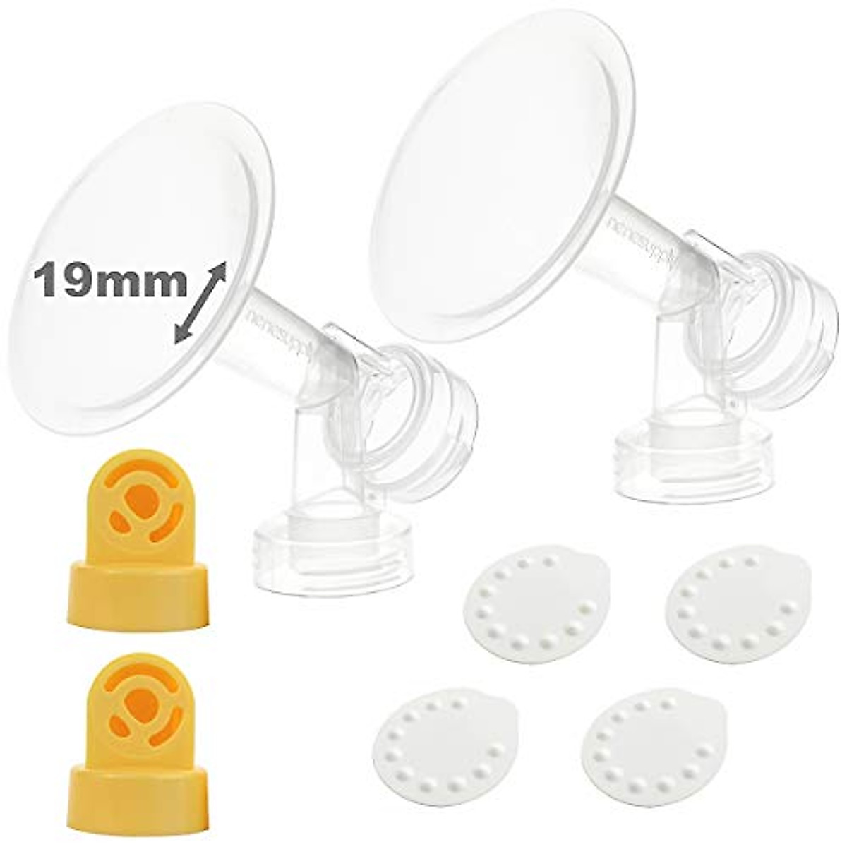 Nenesupply Pump Parts with 19mm Flanges Compatible with Medela Breastpump Incl. Flange Breastshield Valve Membrane for Pump in Style Symphony Swing Not Original Medela Pump Parts