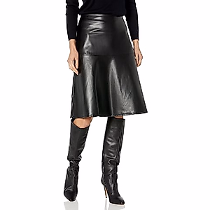 Anne Klein Women's Flared Vegan Leather Skirt, Asphalt
