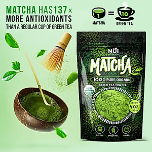 NUI Organic Matcha Green Tea Powder 100% Pure Premium Matcha for Latte, Smoothies and Baking 4 oz
