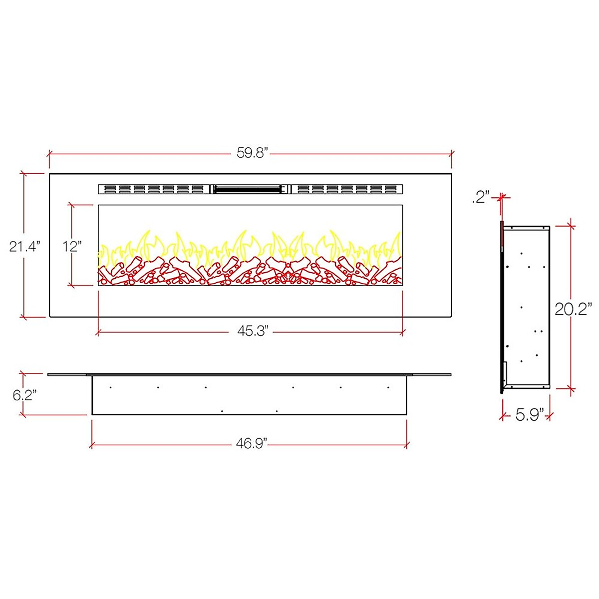 Regal Flame Astoria 60" Built-in Ventless Heater Recessed Wall Mounted Electric Fireplace - Multi-Color
