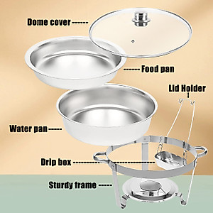 HORESTKIT Large 8QT Chafing Dish Buffet Set Stainless Steel Round Chafers and Buffet Warmers Set with Glass Viewing Lid and Big Lid Hook, Foldable Complete Food Warmer Set