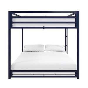 DHP Miles Low Metal Bunk Bed Frame for Kids, With Built-in Ladder, High Guardrail and Metal Slats, Floor Bed Bottom Bunk, No Boxspring Required, For Small Spaces, Full-Over-Full, Blue