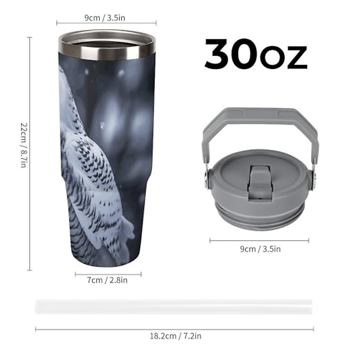 30oz Stainless Steel Insulated Tumbler with Flip Lid & Straw, Leakproof Travel Mug for Car, Arctic Owl Double Wall Vacuum Thermal Coffee Cup with Handle, Spill-Proof Design for Hot/Cold Drinks