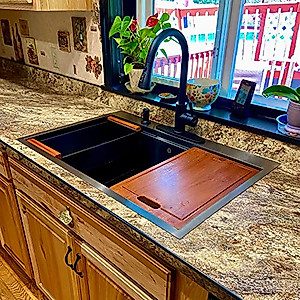 Strictly Sinks 33” Topmount Kitchen Workstation Sink-Gunmetal Black Single Bowl 16 Gauge Stainless Steel Drop In Sink, Acrylic Cutting Board,Cutting Board with Strainer Bowl & Bottom Protector Grid