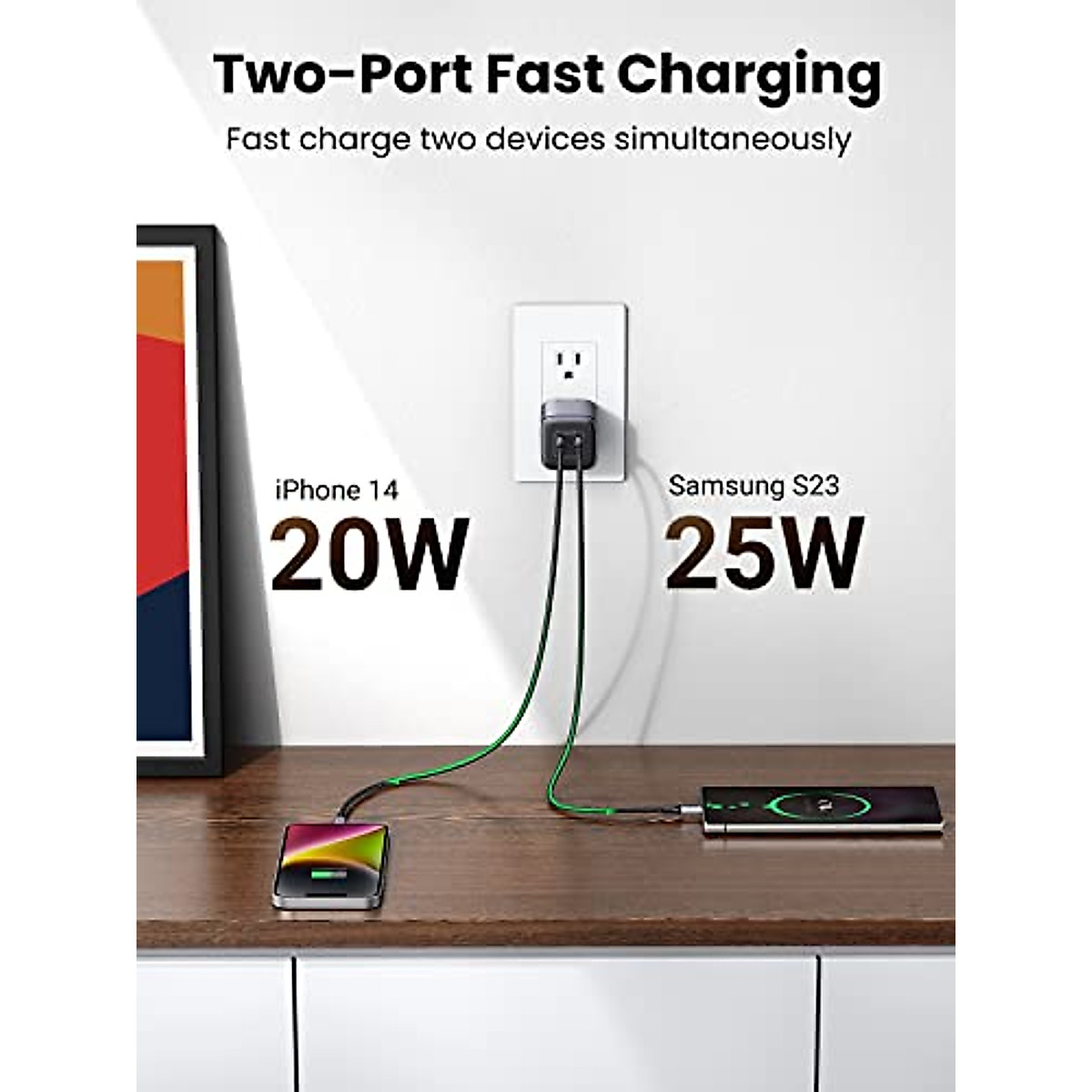 UGREEN 45W USB C Charger, Nexode GaN Dual USB C Foldable Wall Charger Block Support Samsung Super Fast Charging 2.0 Compatible with Galaxy S23 Ultra/S22/Note 20, iPhone 14, iPad, MacBook, Steam Deck