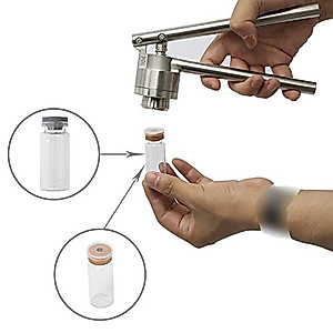 HighFree 20 mm Vial Crimper Manual Sealer Hand Sealing Machine with 10 Set of 10ml Vials + Stopper + Caps, Hand held Capping Machine Bottle Capper Machine