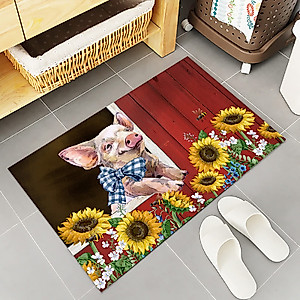 BestLives Kitchen Rug Sets Farmhouse Sunflower Pig 2 Piece Non-Slip Kitchen Mat Rustic Farm Barn Doormat Area Runner Carpet Set Absorbent Bath Floor Mat 15.7x23.6in+15.7x47.2in