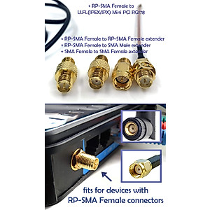 Universal Kit Dual Band Wi-Fi 9dbi Extension Long Range Omni Directional 2.4/5Ghz Antenna RP-SMA Male Connector on Magnet Base with Connectors and Extenders