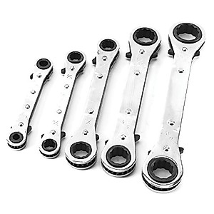 Performance Tool W709 SAE Reversible Ratcheting Wrench Set with 12 Point Box Ends, 5 Piece, 1/4-Inch to 11/16-Inch Sizes and Reusable Storage Rack