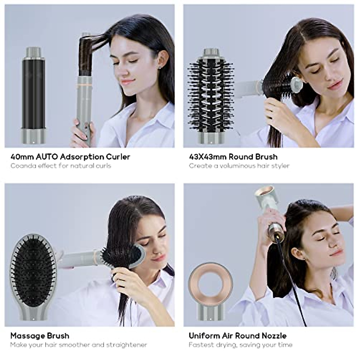 IG INGLAM MegaAIR Styler, 4 in-1 Professional Hair Dryer Brush 110,000 PRM Brushless BLDC Motor Ionic Hot Air Volumizing and Shape, Gray