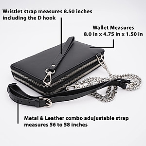 AG Wallets Women's Double Zipper RFID Leather Wristlet Wallet (Black Wax Finish)