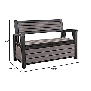 Keter Hudson 60 Gallon Plastic Resin Weather Resistant Outdoor Backyard Patio Storage Bench Deck Box, Brown