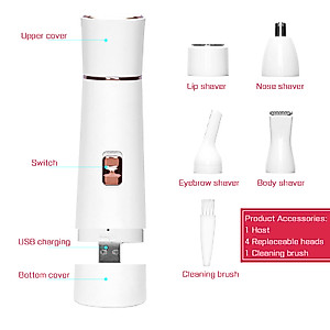 4 in 1 Electric Razor for Women,KIBTOY Wet & Dry Painless Rechargeable Shaver for Legs Underarms and Bikini Line Area, Nose, Armpit, Eyebrow, Facial Hair.