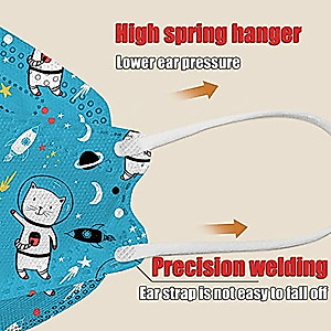 HEALT 50Pcs Kids Disposable Face_Masks with Designs ,4-Ply Printed 4D Facemasks with Nose Wire for Boys Girls School Outdoor (KF_94_Kid, Space_1) 50 Count (Pack of 1)