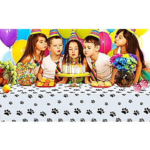 Puppy Themed Birthday Party Decorations -Plastic Table Cover for Arts & Crafts, Dog and Cat Paw Party Supplies Puppy Paw Print Plastic Tablecloth 54x108” Disposable Table Cover for Dog Themed Party