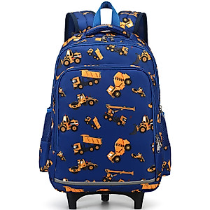 CAMTOP 18 Inch Rolling Backpack Boys Travel Roller Bag with Wheels Kids School Bags Wheeled Luggage Backpack(Engineering Vehicle)