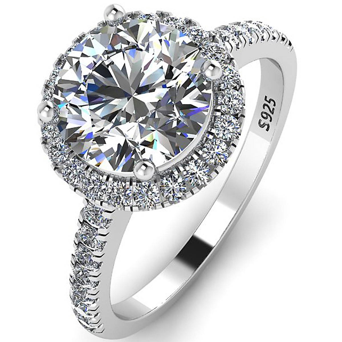 JustGift 925 Sterling Silver Cubic Zirconia Engagement Ring Promise Ring For Birthday Thanksgiving Anniversary Christmas Gift Sparkling ideal gift Women Size 3-12 (Halo Ring 2 ct, Size 11)