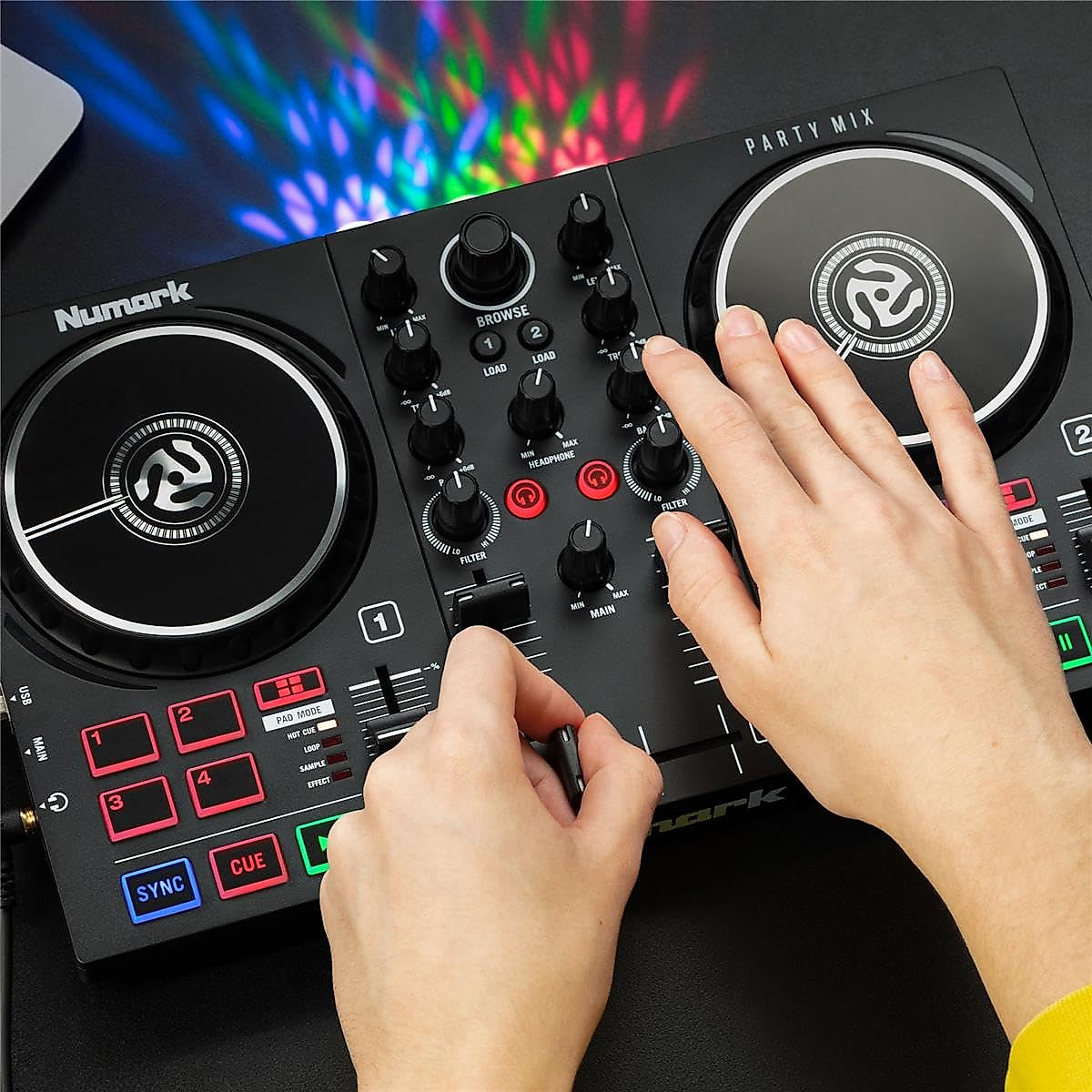 Numark Party Mix II - DJ Controller with Party Lights, DJ Set with 2 Decks, DJ Mixer, Audio Interface and USB Connectivity + Serato DJ Lite