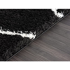 L'Baiet Allison Black White Geometric Diamond Pattern Modern Soft Shag Indoor 8' x 10' Area Rug