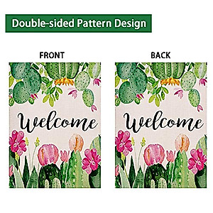 Spring Cactus Welcome Garden Flag 12.5×18 Inch Small Vertical Double Sided Seasonal Outdoor Décor for Yard Flag