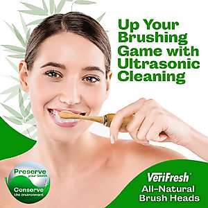 VeriFresh Sonic Bamboo Toothbrush - Biodegradeable Bamboo Heads with Castor Oil bristles - Includes 2 Brush Heads