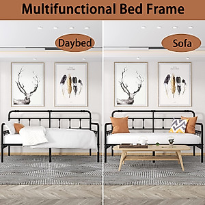 Yoshiely-Daybed-Twin-Platform-Bed-Frame with-Headboard - Classic Metal Steel Slat Support,No Box Spring Needed,Sofa Bed with Storage(Black)