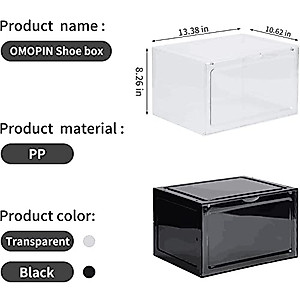 OMOPIN XL Shoe Storage Box,Drop Side Shoe Box,8 Pack Shoe Containers,Sneaker Display Case,Shoe Boxes Clear Plastic Stackable size13.4”x 10.6”x 8.3” Fit up to US 13 (Black 8 Pack)