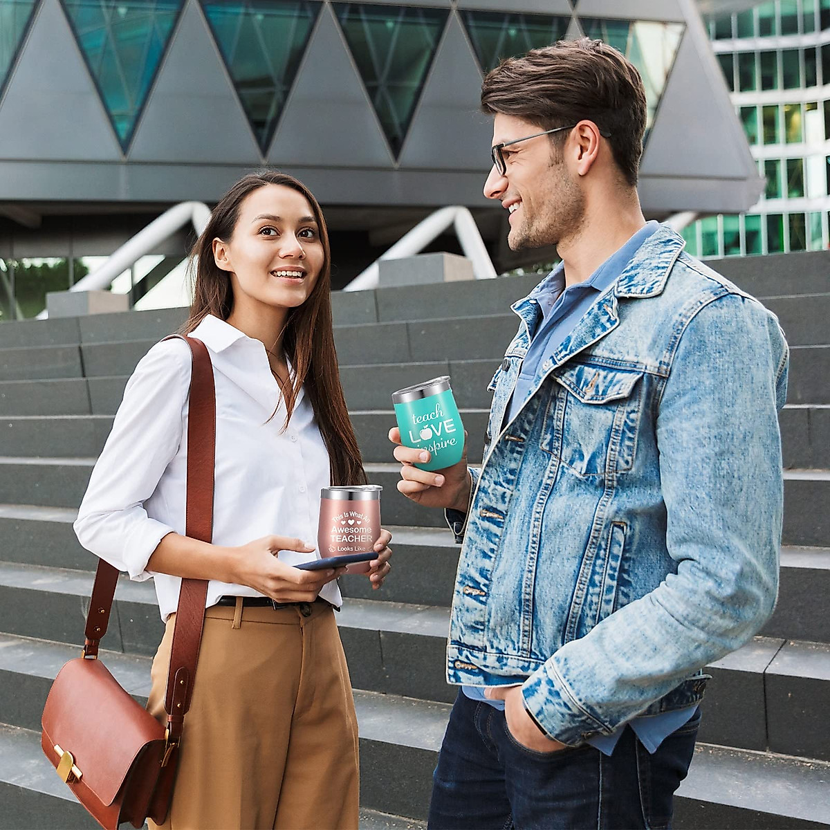 Teacher Appreciation Gifts, Teacher Gifts Thank You, Coffee Mug for Teachers, Teacher Tumbler with Straws Lids and Brushes for Graduation Educators Birthday Christmas Gift, 12 OZ (Mint, Rose Gold)