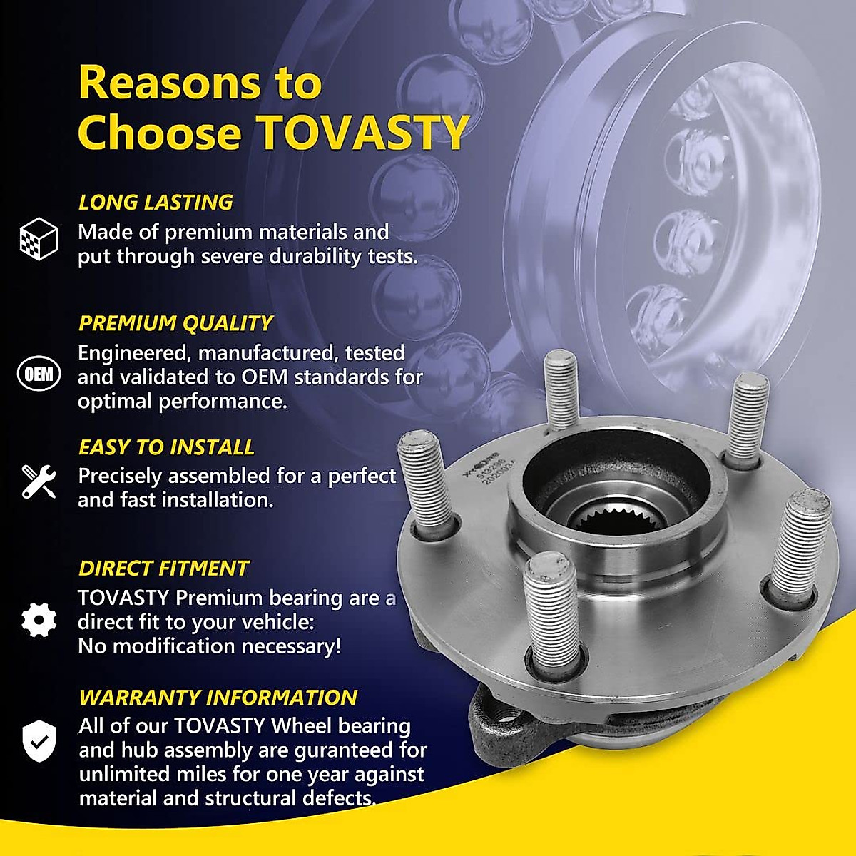 TOVASTY Rear Wheel Bearing and Hub Assembly MB90310 for Kia Soul