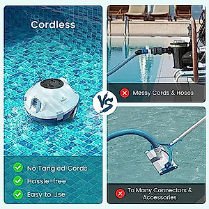 𝟮𝟬𝟮𝟯 𝙐𝙥𝙜𝙧𝙖𝙙𝙚 TASVAC Cordless Robotic Pool Cleaner, Automatic Vacuum, 90 Mins Runtime, Powerful, Self-Parking, Lightweight, Ideal for Flat Above/In-Ground up to 1100 Sq.Ft, Off-White (Y10)