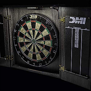 DMI Sports Paris Bristle Dartboard Cabinet Sets - Includes LED Lighting or Electronic Scoring Option, Rustic Grey (D4400W)