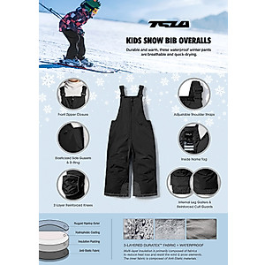 TSLA Kids Little Boys Girls Baby Winter Snow Bibs, Waterproof Insulated Snowboard Overalls, Ripstop Ski Pants, Winter Snow Overall Black, 3T