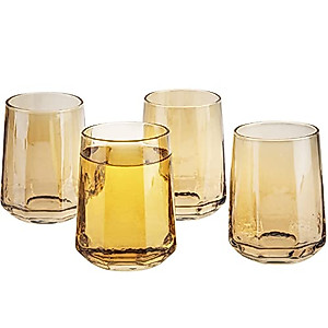 MyGift Vintage Style Amber Glassware Set of 4, Stemless Wine Glasses