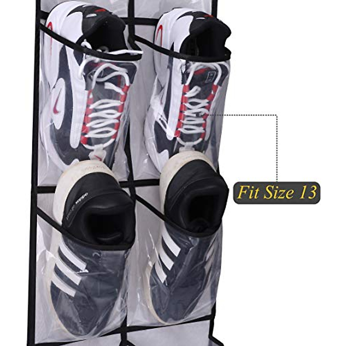 MISSLO Over The Narrow Door Shoe Organizer with 12 Crystal Pockets Hanging Closet Door (2 Packs, White)