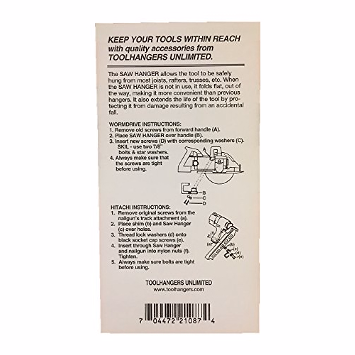 Toolhangers Unlimited Original Retractable Saw Hanger (Red #21087) - Hook Accessory for Skil Wormdrive Saws