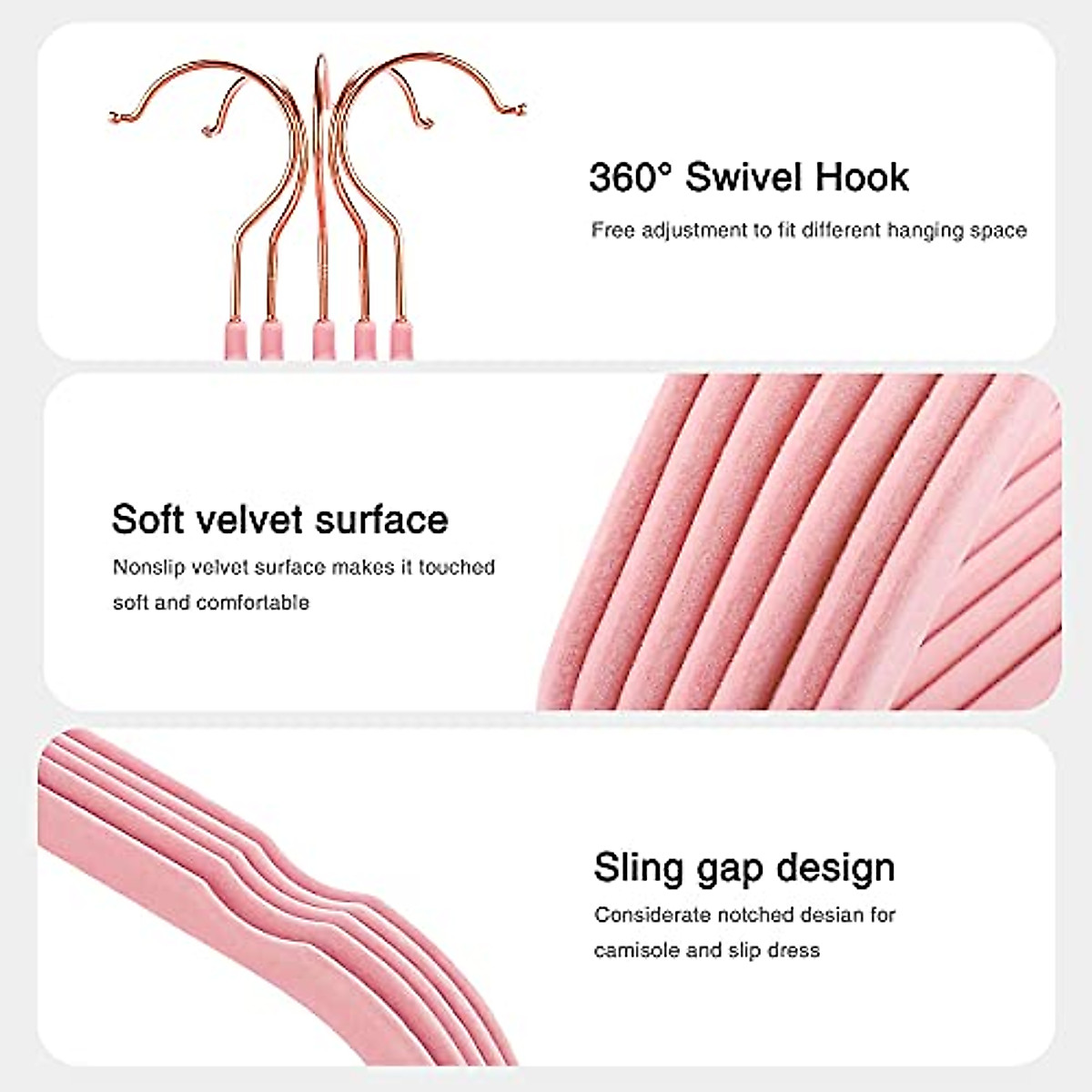Cozymood Luxury Pink Velvet Hangers 60 Pack, Premium Clothes Hangers Non-Slip Felt Hangers, Strong Pink Hangers Heavy Duty Coat Hangers, Sturdy Suit Hangers Space Saving, No Shed, 360 Rotating Hook