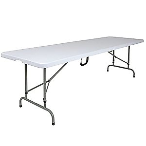 Flash Furniture Kathryn 8-Foot Height Adjustable Bi-Fold Granite White Plastic Banquet and Event Folding Table with Carrying Handle