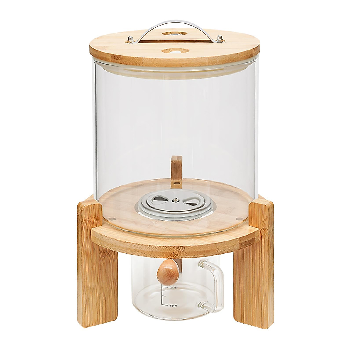 Rice Dispenser 5L Airtight Storage Glass Container with Sealed Lid & Wooden Stand & Measuring Mug,Flour Cereal Dry Food Storage Container Seal Dispenser